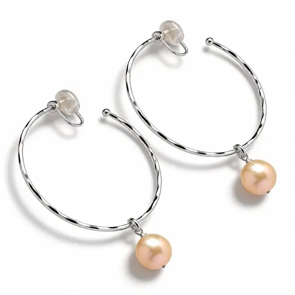 NINEMOO Lumière Pearl Clip On Hoop Earrings - Silver
