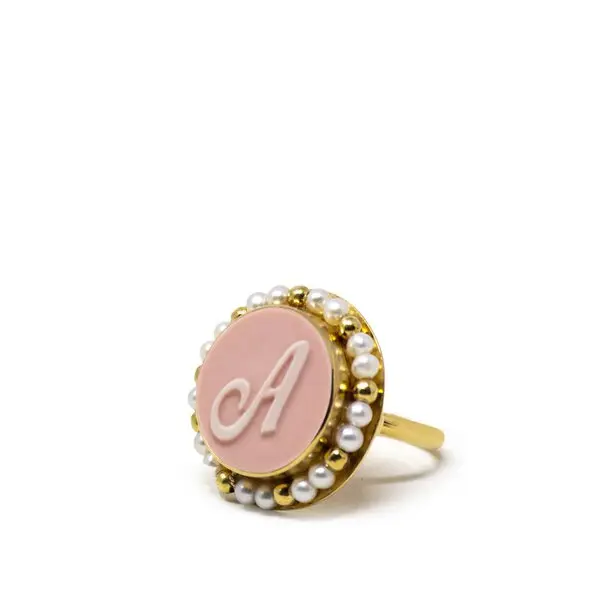 VINTOUCH ITALY Gold Vermeil Ring With Pearl And Cameo - Pink/gold