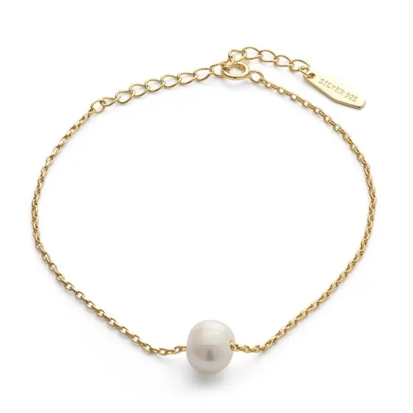ELK & BLOOM 14k Plated Freshwater Pearl Chain Bracelet - Gold