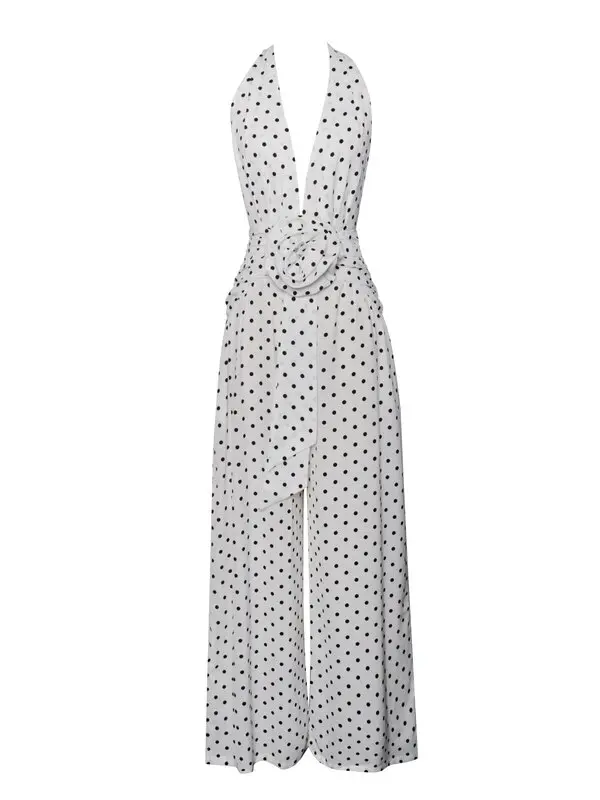 MISS CIRCLE NEW YORK Oriana Polka Dots Halter Jumpsuit - White