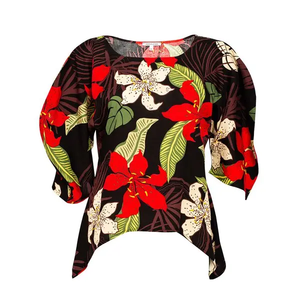 BIANCA POPP Floral Print Puff Sleeve Blouse - Black