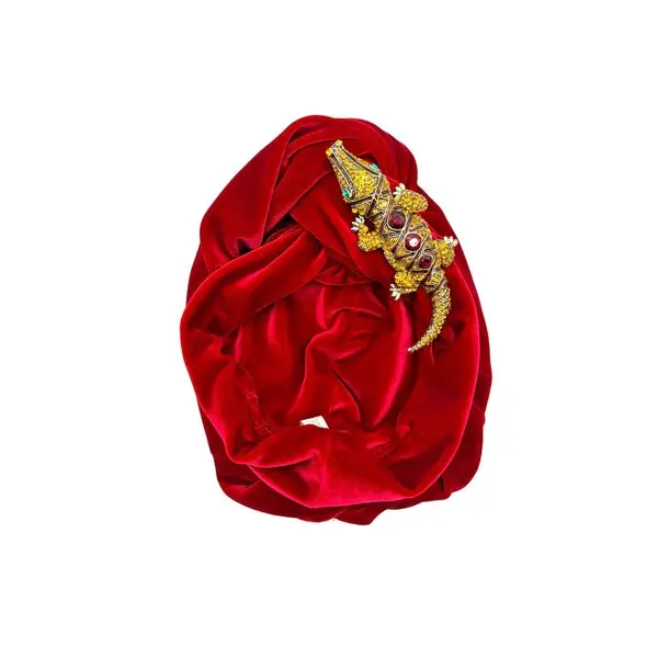 JULIA CLANCEY Velour Turban With Removable Brooch - Red