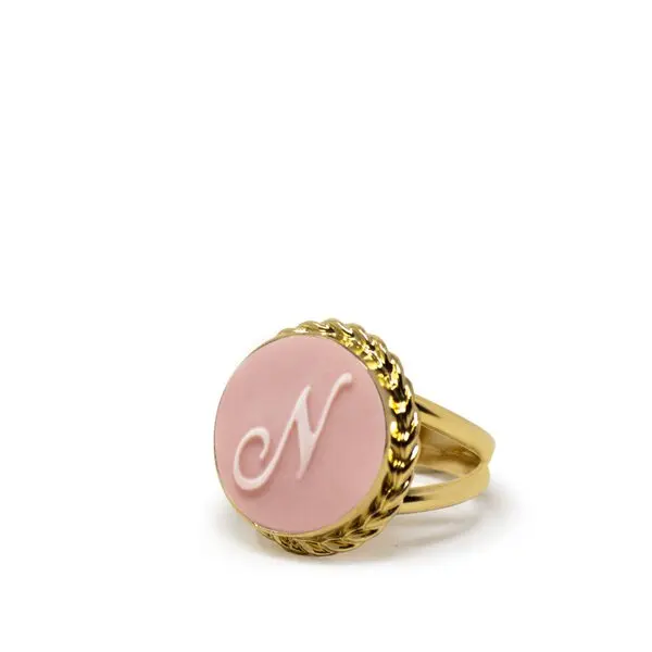 VINTOUCH ITALY Initial Cameo Ring - Pink/gold
