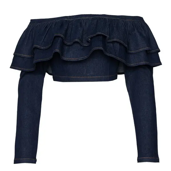 OFUURE Dija Denim Ruffle Crop Top