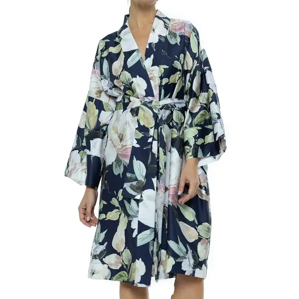 DECOFLUX HOME Cotton Sateen Kimono Robe Harmony Dark - Blue