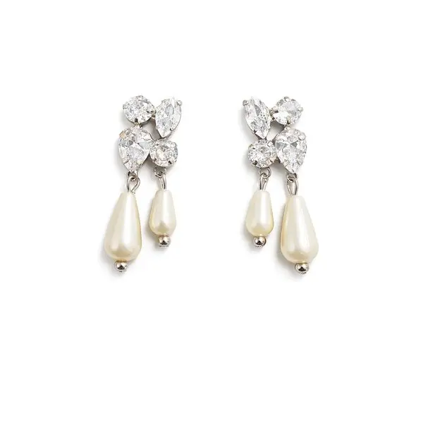 MAISON DE GALA Crystal And Pearl Drop Earrings - Silver