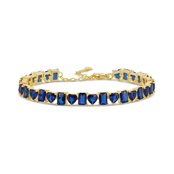 SHYMI Heart And Emerald Tennis Bracelet - Gold/blue