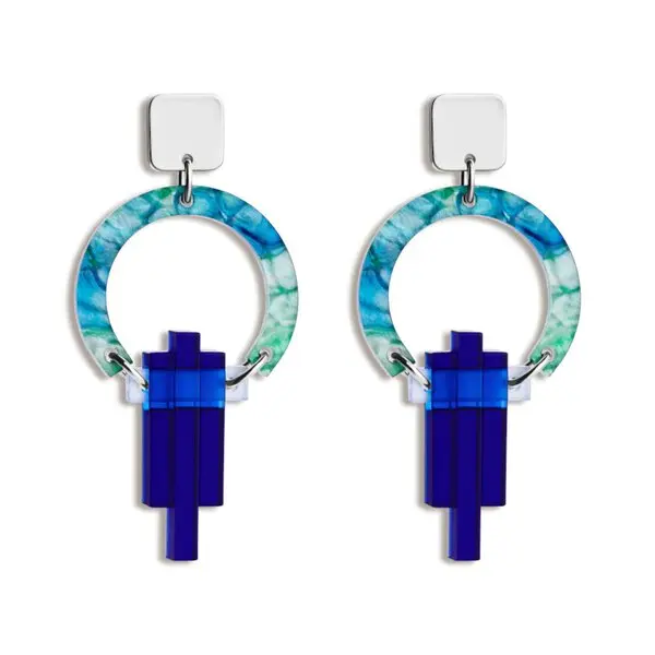TOOLALLY Petite Art Deco Chandelier Earrings - Blue/green