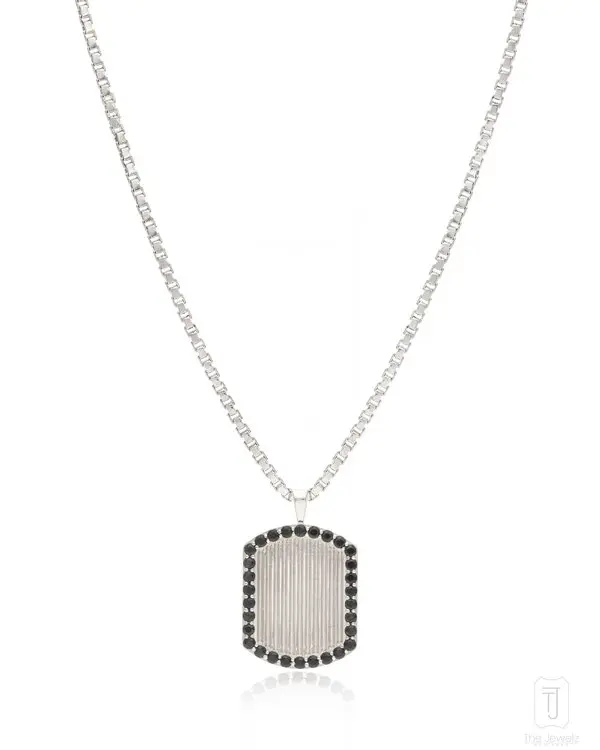 THE JEWELZ Silver Dog Tag Pendant Necklace - Black/white/silver