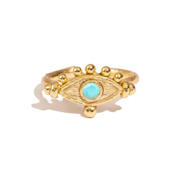 EBRU JEWELRY Mystic Turquoise Evil Eye Adjustable Band Ring - Gold/blue