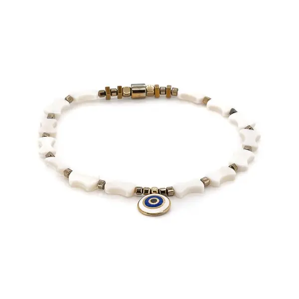 EBRU JEWELRY Evil Eye Charm Anklet With Pearls And Hematite - Gold/blue/white