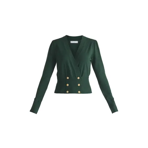 PAISIE Long Sleeve Knitted Wrap Top - Green