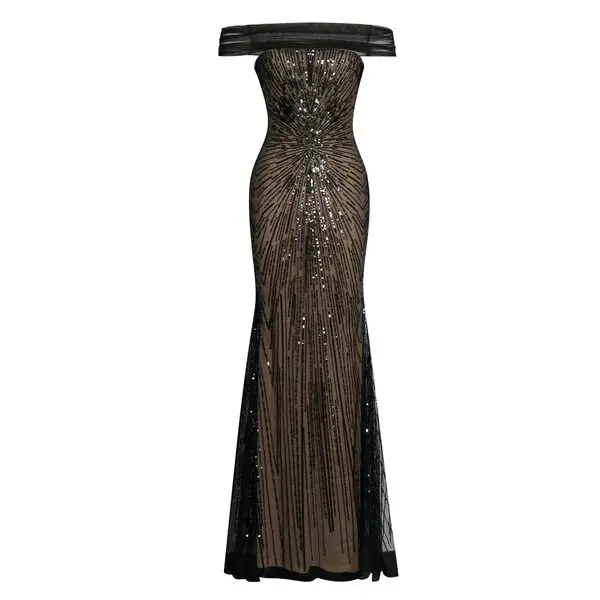 MISS CIRCLE NEW YORK Qeturah Embroidered Sequin Gown