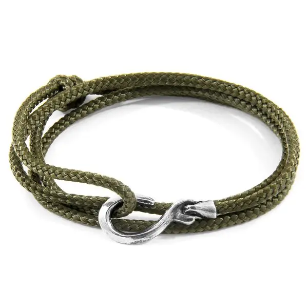 ANCHOR & CREW Heysham Silver & Rope Bracelet - Green