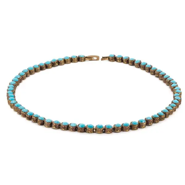 EBRU JEWELRY Turquoise Tennis Necklace - Blue/gold