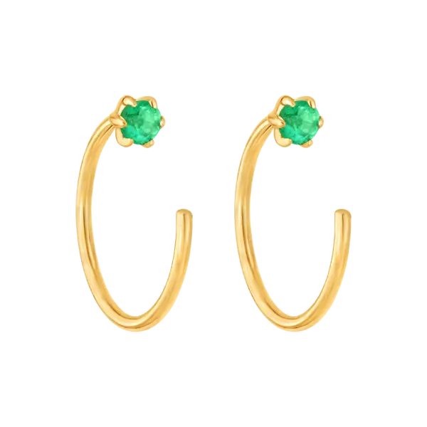 LA KAISER Mini Emerald Huggie Earrings - Gold