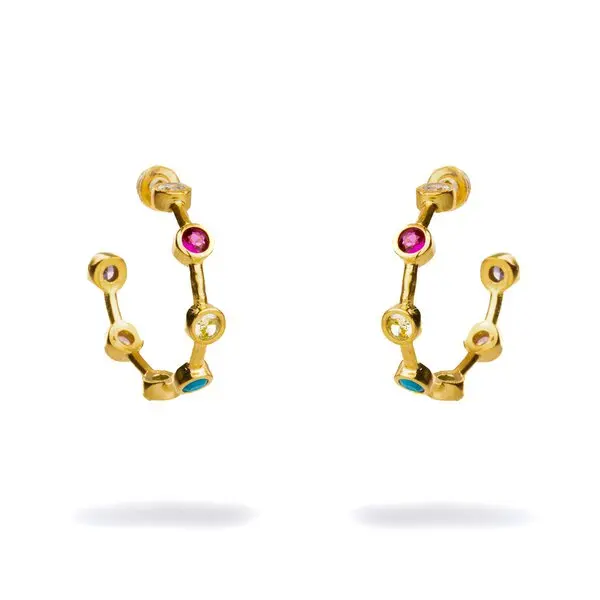 EBRU JEWELRY Multi Gemstone Hoop Earrings - Gold