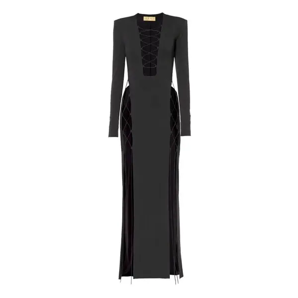 AGGI BY HALEWSKI Lace-up Cutout Maxi Dress
