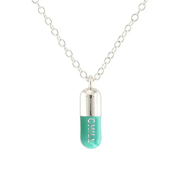 Kris Nations Chill Pill Enamel Pendant Necklace - Green/blue/silver