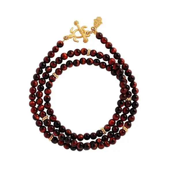 KARMA AND LUCK Tiger Eye Gold Turtle Wrap Bracelet - Red