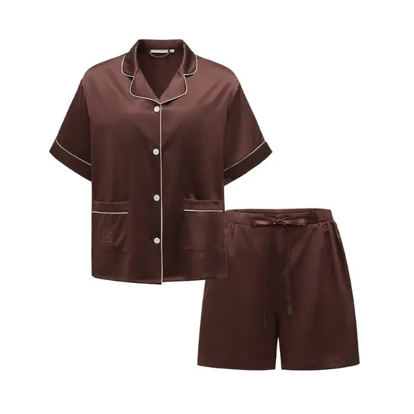 Not Just Pajama Timeless Collection Silk Short Pajama Set Multi Color - Brown