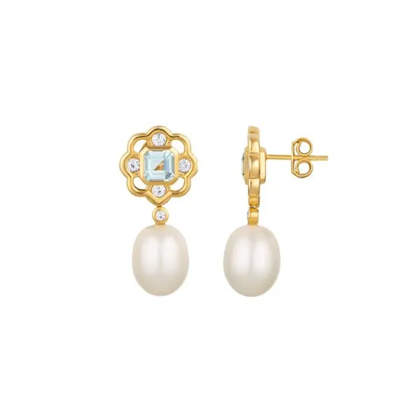 LULU B LONDON Topaz & Pearl Gemstone Gold Drop Earrings - Blue