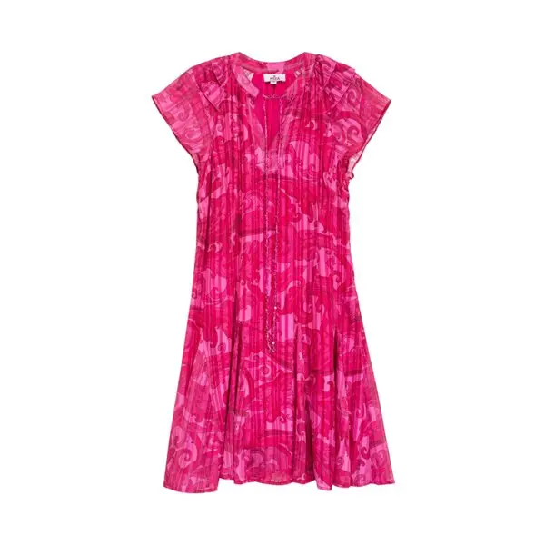 NIZA Printed Midi Dress With V-neck And Short Sleeves - Purple