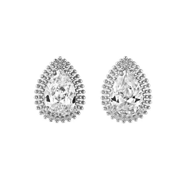 ESTERAH Pear Cut Cubic Zirconia Stud Earrings - Silver