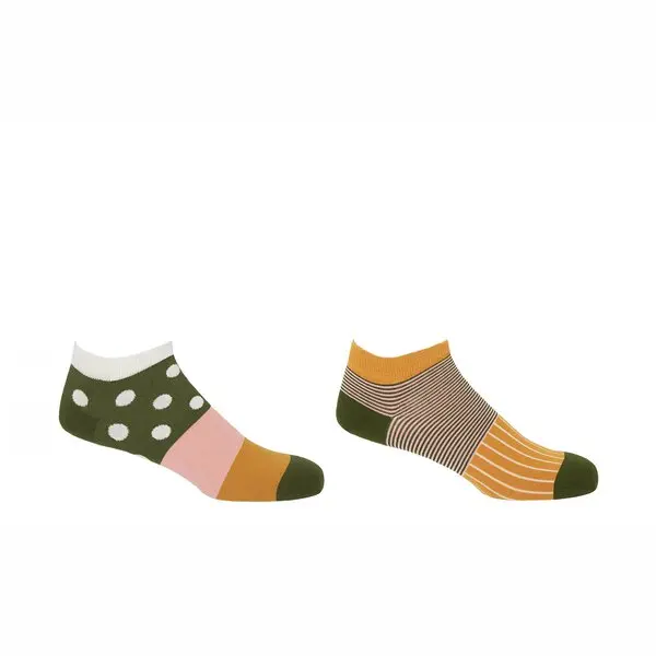 PEPER HAROW - MADE IN ENGLAND Mayfair & Oxford Stripe Trainer Socks 2 Pack - White/yellow