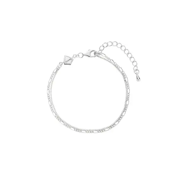 VANCHI Figaro And Box Chain Layered Bracelet - Silver