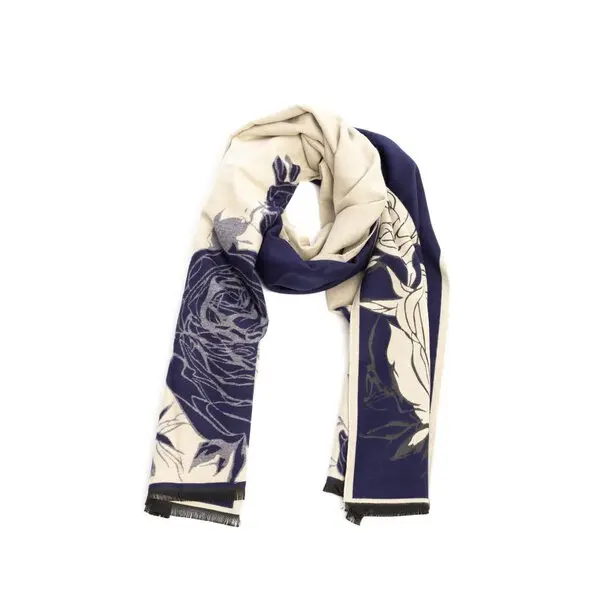 Saachi Bold Floral Reversible Navy Scarf - Blue