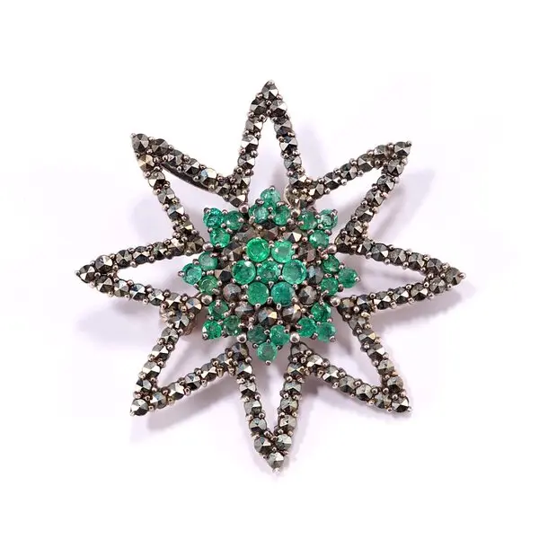 MINERALGEMS ✩ STUDIO Green Emerald Star Brooch - Green/silver