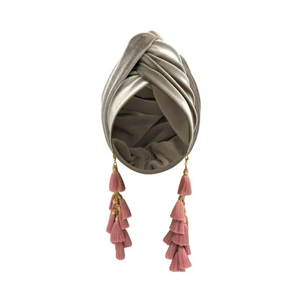 JULIA CLANCEY Turban With Tassel Earrings - Pink