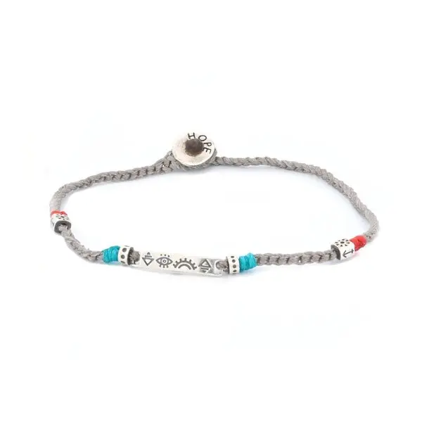 EBRU JEWELRY Sterling Silver Spiritual Symbols Braided Bracelet - Grey/blue/red