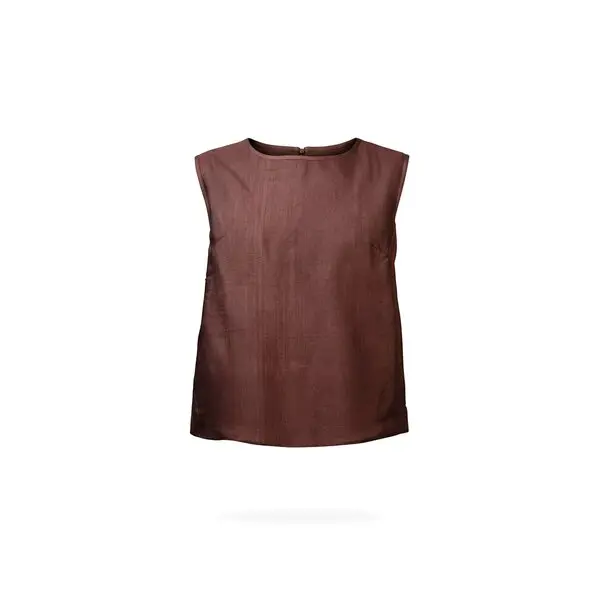 STOVARIA Handwoven Cotton Silk Sleeveless Top - Brown
