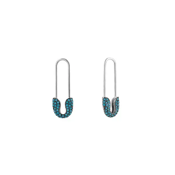 SPERO LONDON Turquoise Pave Safety Pin Sterling Silver Earrings - Blue/silver