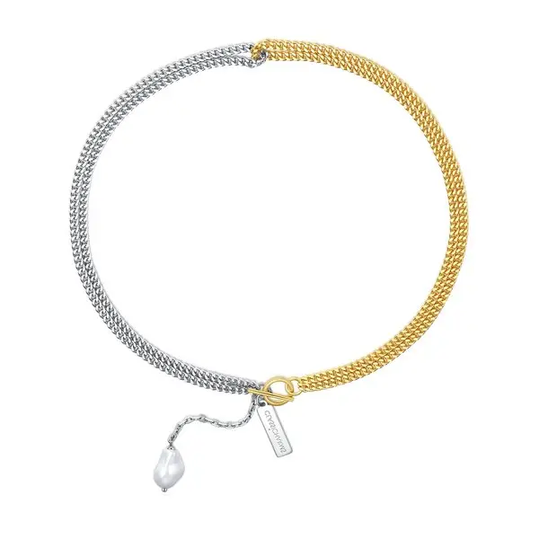CLASSICHARMS Two-tone Chain Necklace With Baroque Pearl - Gold/silver