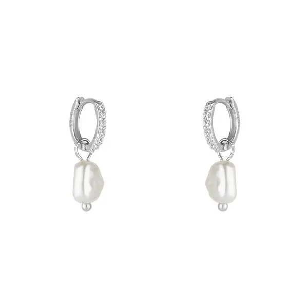 SPERO LONDON Sterling Huggie Pearl Drop Earrings - Silver