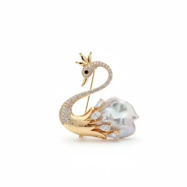 ANGEL BAROCCO Swan Baroque Pearl Brooch - Gold