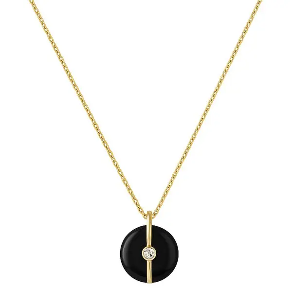 ECCE ARTISAN DIAMONDS Enamelled Mini Diamond Button 14k Yellow Gold Necklace - Black