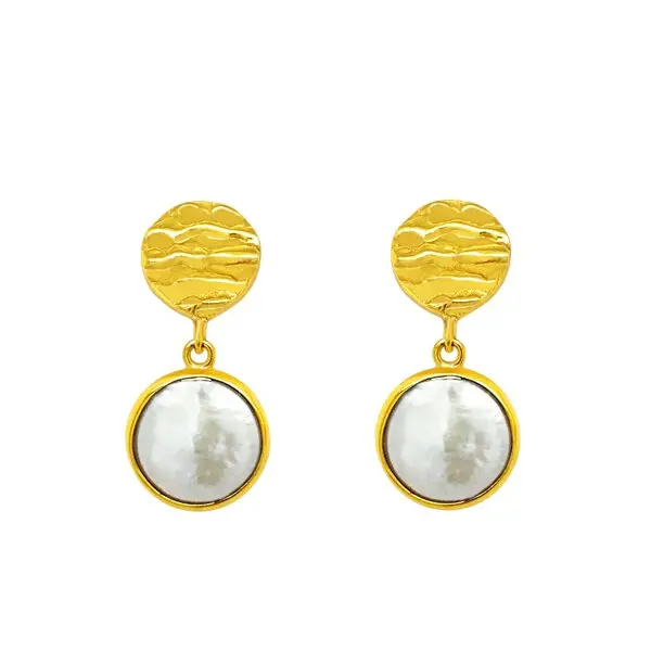 GEM BAZAAR JEWELLERY Gold Keshi Pearl Drop Earrings - Gold/white