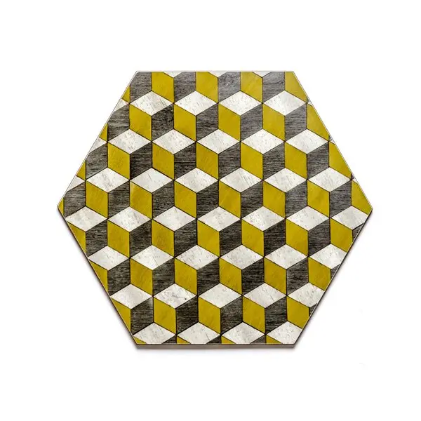 E. INDER DESIGNS Small Placemats Set Of Four In Mid Century Style Mustard & Greys Heat Resistant Melamine. Please Measure Plate Before Purchase - Yellow