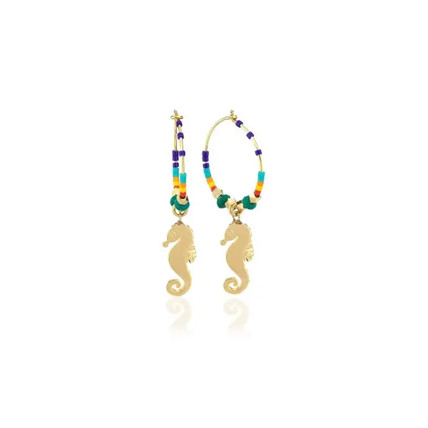 ATELIER PETITES PIERRES Lucky Seahorse Hoop Earrings - Gold