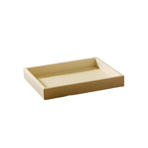 MARLETH Leather-wrapped Rectangular Serving & Display Tray With Minimalist Design - White