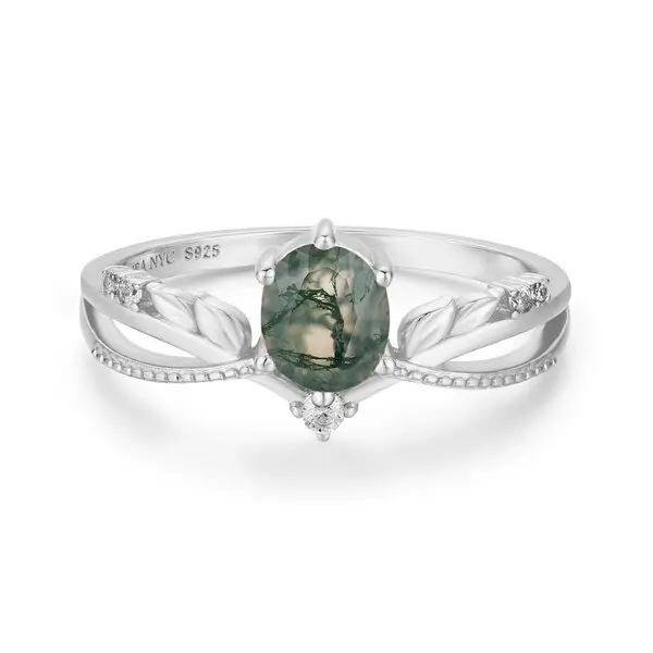 AZURA JEWELRY NEW YORK Calla Lily Moss Agate Vermeil Ring - Silver