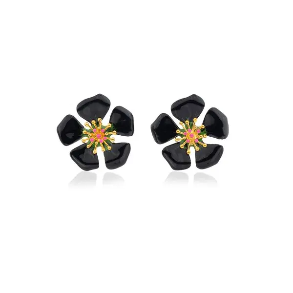 MILOU JEWELRY Primrose Flower Stud Earrings - Black