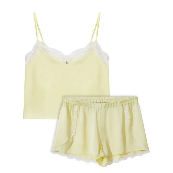 HOUSE OF SILK Lace Trim Camisole And Shorts Set - Yellow