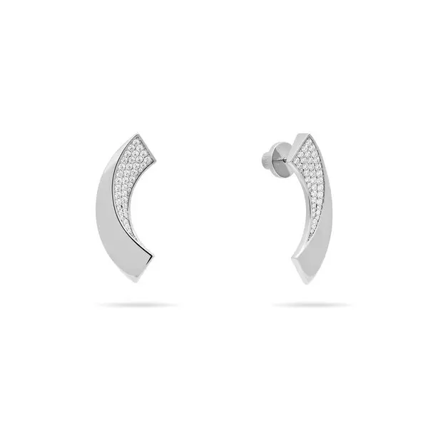 MEULIEN Ribbon Drop Earrings With Cz - Silver