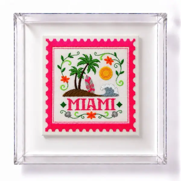 LILLY LOVES Miami Embroidered Stamp Artwork - White