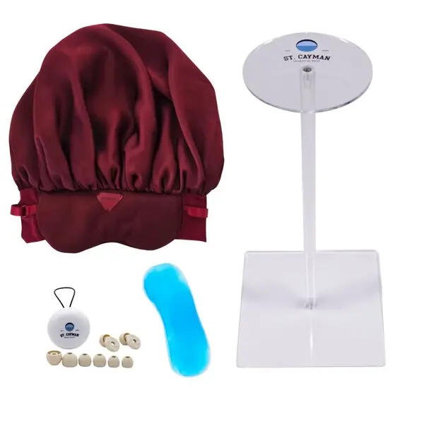 ST. CAYMAN Black / Red The Beauty Sleep Bundle Ibonnet®, Bonnet Stand And Earplugs - Black/red
